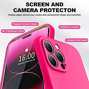 BossKiss Compatible with iPhone 14 Pro Case 6.1 inch, Premium Liquid Silicone Case [Velvety Touch] [2 Pcs 9H Tempered Glass Screen Protector], Camera All-Round Protection Shockproof Case, Hot Pink