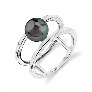 The Pearl Source 8-9mm Genuine Black Tahitian South Sea Cultured Pearl Ora Ring for Women