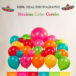 Mexican fiesta cinco de mayo independence Themed Balloon Garland Arch Kit 152 Pieces Hot Pink Red Yellow Orange Blue green Balloons for Mexico Birthday and Baby Shower Party Supplies Decoration