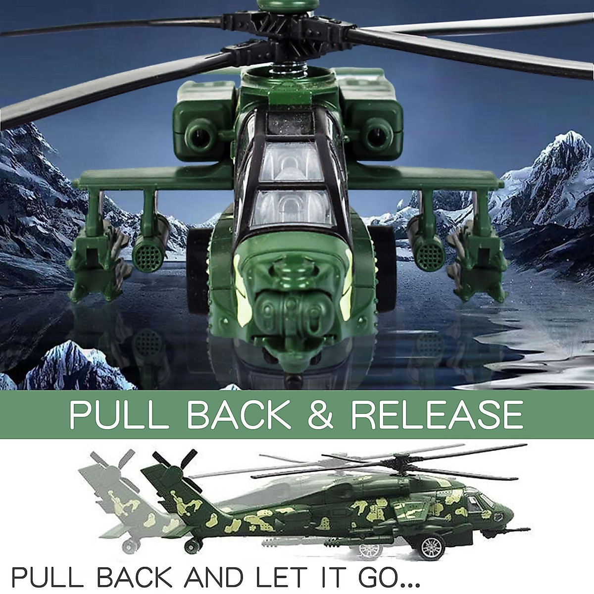 OTONOPI Military Helicopter Pull Back Army Airplane Toys with Lights and Sounds Diecast Air Force Model Plane Birthday Xmas Gifts for Boys and Girls, Bonus with 2 of Army Men Action Figures