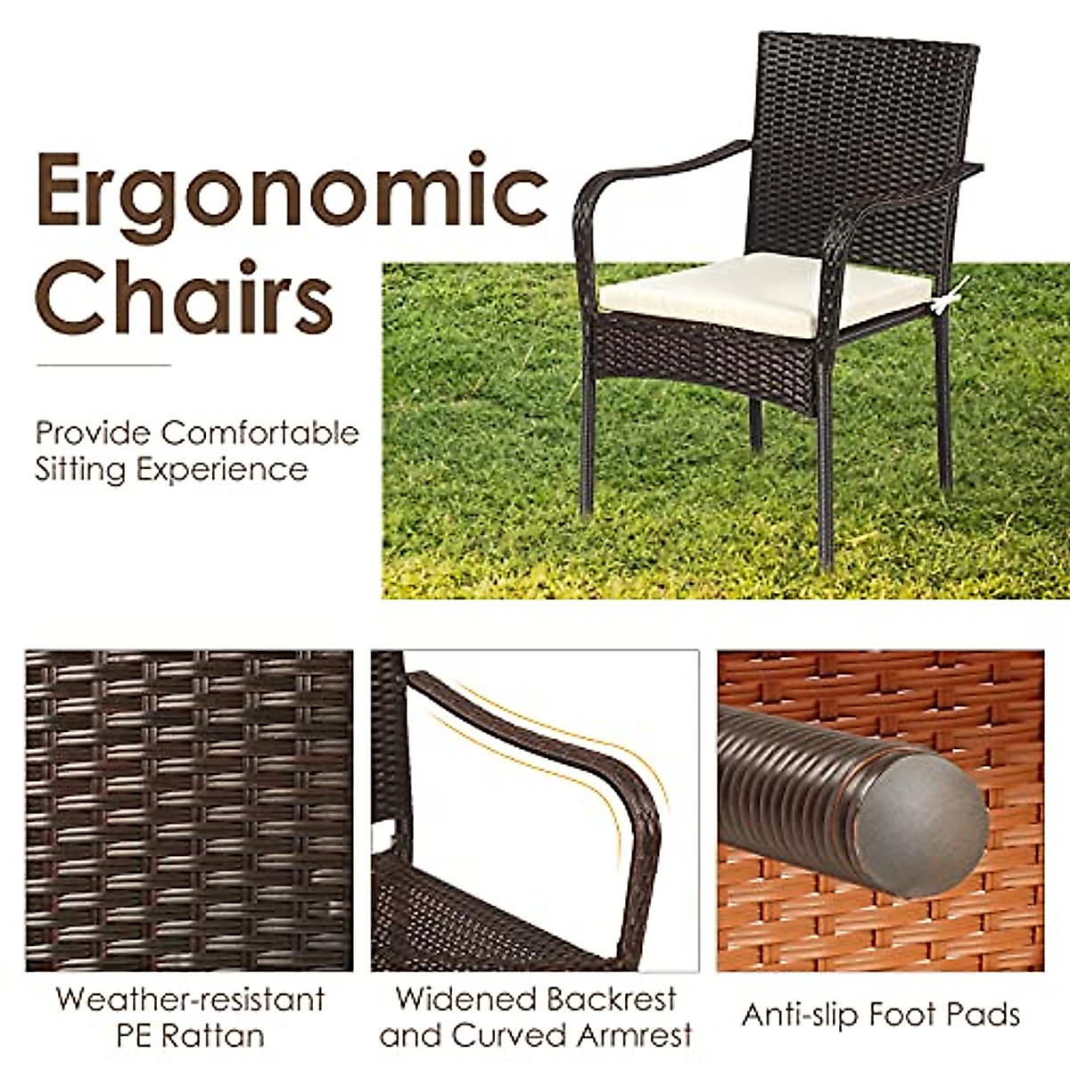 RELAX4LIFE Patio Dining Chairs 4-Piece Stackable Wicker Chairs, Outdoor PE Rattan Chairs with Comfortable Cushions and Anti-Rust Steel Frame, Conversation Chairs for Porch, Yard, Garden and Poolside