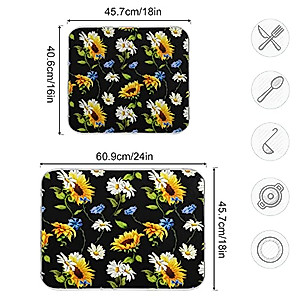 Sunflowers Chamomile Cornflowers Black Dryer Kitchen Dish Drying Mat 18 x 24 18 x 24 Dish Drainer Tray Kitchen Accessories for Countertop Dish Mat