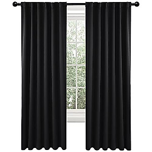 Deconovo Blackout Curtains 84 Inches Long, Black Blackout Curtains for Bedroom - 2 Panels, 52x84 Inch, Room Darkening Curtains for Living Room, Back Tab and Rod Pocket Black Curtains