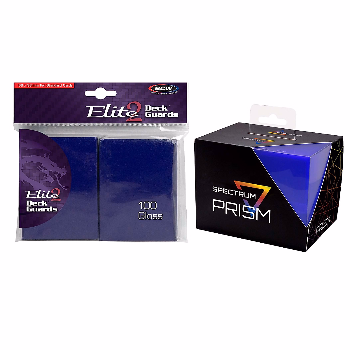 BCW Spectrum Blue Deck Case with 100 Glossy Elite2 Sleeves | 100-Card MTG Commander Deck Box | TCG Deck Storage for Magic the Gathering, Lorcana