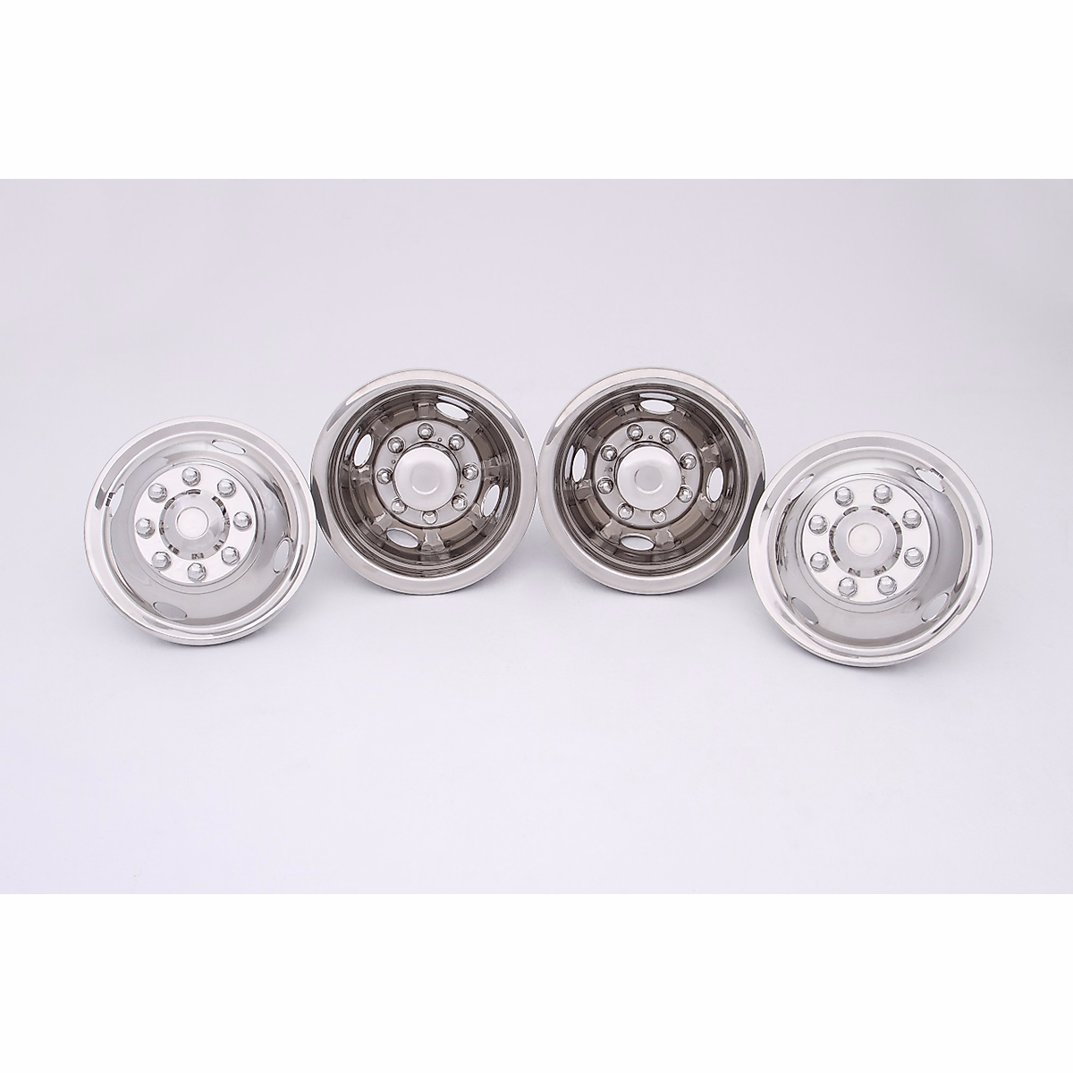 Kaper II SS-1604-EZNU Polished Stainless Steel Universal Truck Wheel Simulator Set for Chevrolet/Ford/Dodge (16" x 6" 6.5" Bolt Circle 8 Lug 4 Hand Hole, Pop Off for 4 Wheels Drive Hubs)