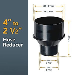 POWERTEC 70322 4" to 2-1/2" Reducer and 4" Dust Control Flex Cuff with Hose Clamps , Black