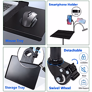 Asltoy Projector Tripod Stand with Wheels Adjustable Height Laptop Tripod Stand Treadmill Laptop Stand with 2 Shelves Mouse Tray Phone Holder Projector Tripod Music Stand Office Home Portable Laptop Floor Stand