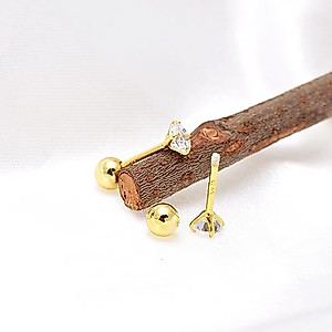 4 MM Cubic Zirconia Sterling Silver Plated Yellow Gold Stud Earrings for Women, Screw Ball Backing