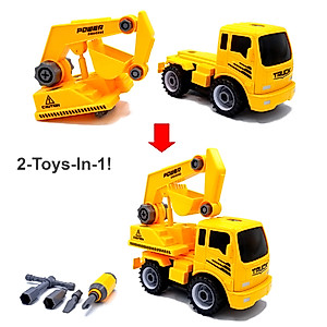 MUKIKIM Construct A Truck - Excavator. Take it Apart & Put it Back Together + Friction Powered(2-Toys-in-1!) Awesome Award Winning Toy That Encourages Creativity! …