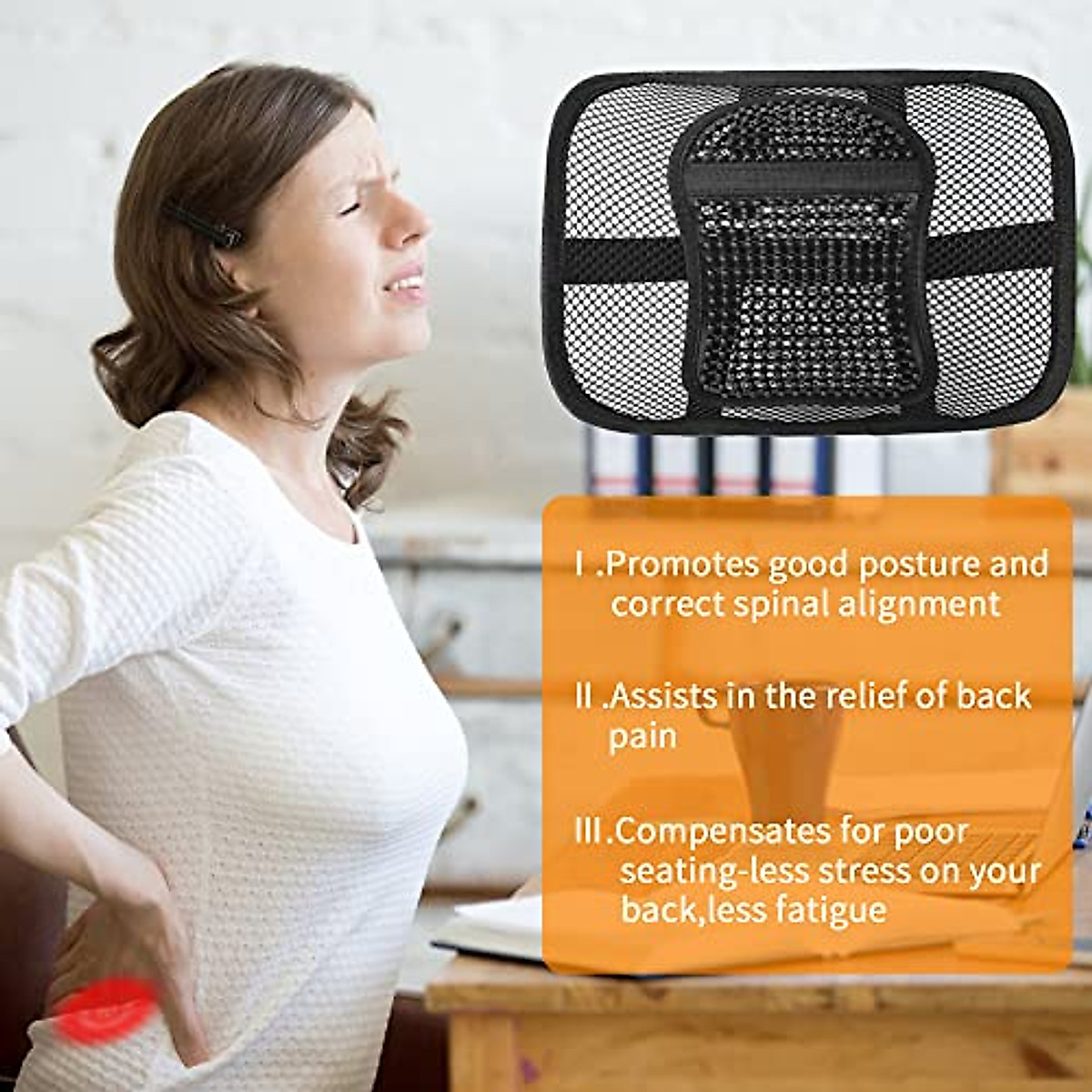 Samyoung Mesh Back Lumbar Support, Back Support Seat Cushion with Breathable Mesh for Office Chairs Car 12” x 16”