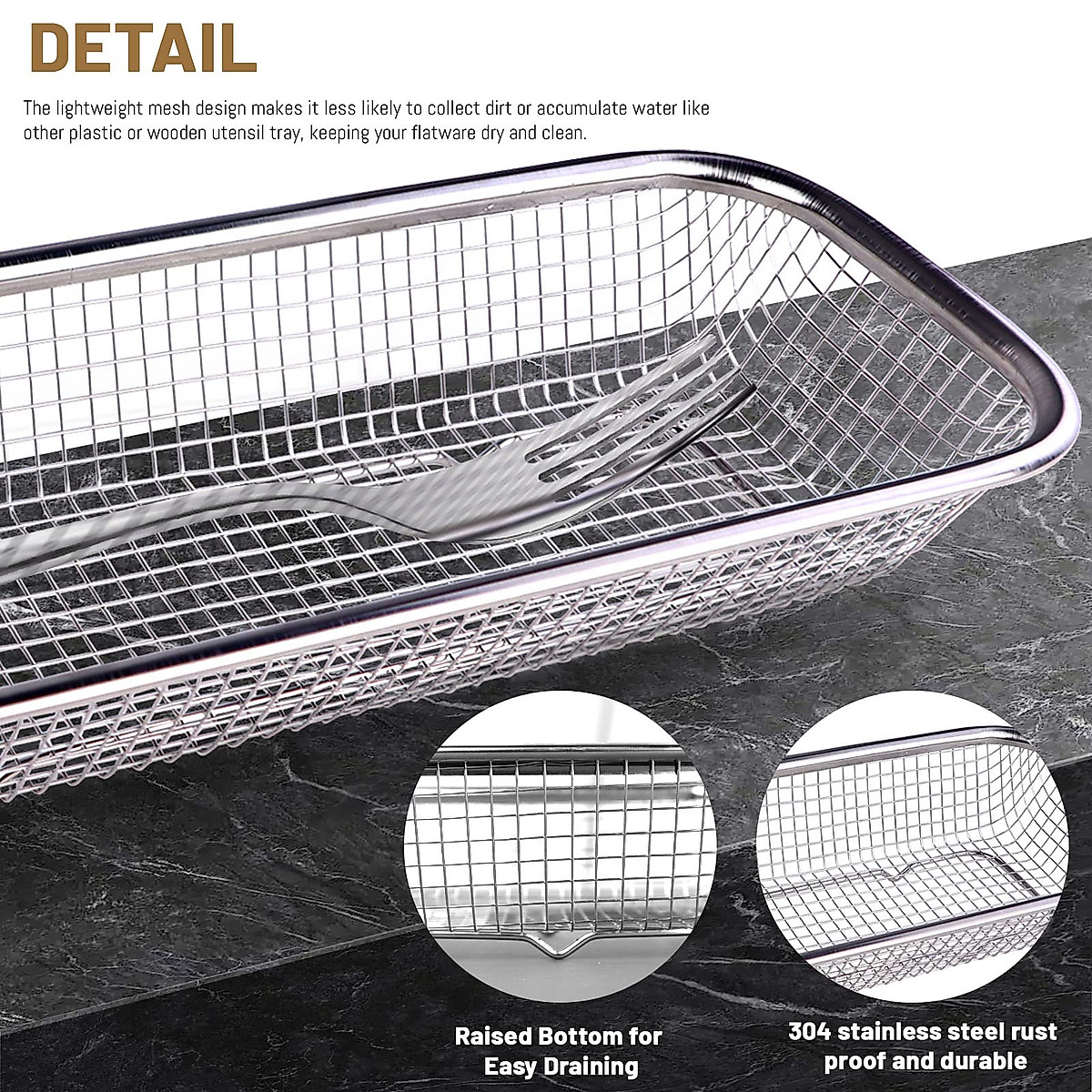 LELE LIFE 4Pcs Silverware Organizer Utensil Organizer, 18/8 Stainless Steel Mesh Kitchen Drawer Organizer, Raised Bottom Flatware Cutlery Organizer in Drawer, Silverware Tray Holder