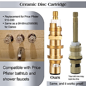 Dreyoo Ceramic Disc Cartridge Replacement for 910-030, Diverter Stem Replacement for 910-022, Shower Valve Faucet Cartridge Compatible with Price/Pfister, Hot Cold Diverter, Brass Construction