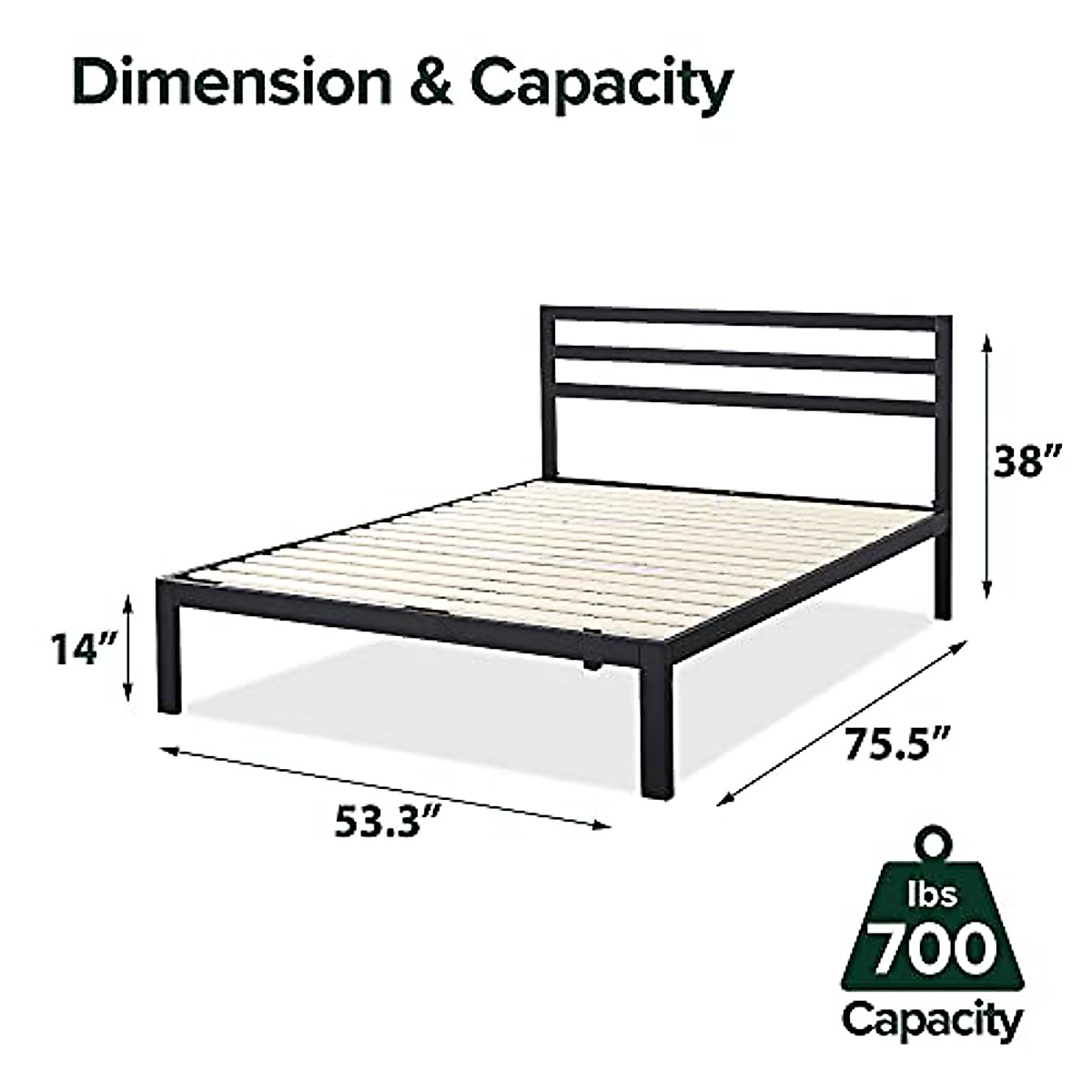 ZINUS Mia Metal Platform Bed Frame with Headboard / Wood Slat Support / No Box Spring Needed / Easy Assembly, Full