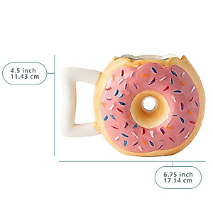 Ceramic Donut Mug - Delicious Pink Glaze Doughnut with Sprinkles - Funny "MMM... Donuts!" Quote - Best Cup For Coffee, Tea, Hot Chocolate and More - Large 14 oz - Funny Coffee Mug Gift - Pink