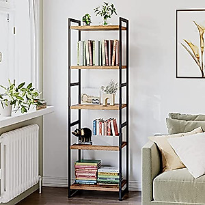 5 Tier Shelf Organizer, Open Display Storage Bookshelf Corner Plant Flower Stand for Home Office, Rustic Brown