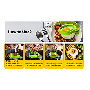 Silicone Egg Rings Set - Nonstick Ring Pops and Pancake Moulds for Perfect Egg Frying, Pancakes, Omelettes, Sandwiches, and More - Round, Heart, Flower, and Star Shapes for Creative Breakfasts