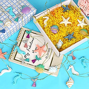 LOMIMOS 36PCS Christmas Ocean Themed Ornament,Colorful Summer Resin Pencil Finger with Rope,Assorted Beach Seashell Starfish Seahorse Nautical Hanging Decor for Wedding Birthday Party Craft