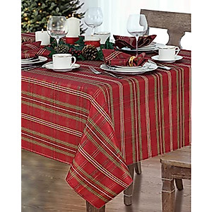 Newbridge Shimmering Plaid Metallic Christmas Fabric Tablecloth, Glitter Xmas Weave Holiday Cloth Tablecloth (8 Piece Napkin Set)