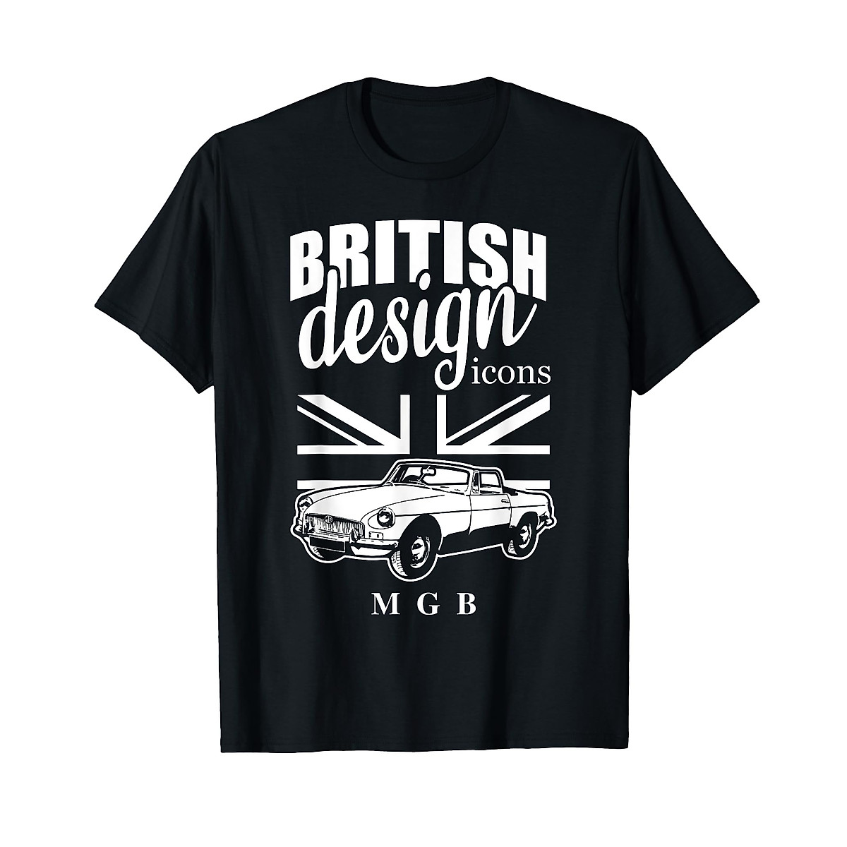 British Design Icons MGB T-Shirt - Unisex-Adults, Black, Small, Short Sleeve, Classic Fit, Cotton 65% Polyester 35%