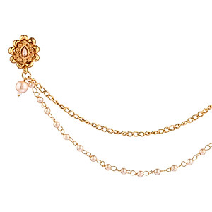 Efulgenz Indian Jewelry Kundan Crystal Nose Ring Hoop Pin Stud Fake Septum Ring with Chain Nose to Ear Chain Non Piercing Body Jewelry (White)