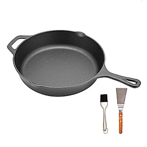 WANGYUANJI Cast Iron Grill Pan,10Inch Non-coating Frying Pan,Multi-Functional Pan for Bake,Fry,Stir-Fry,Sauté,Suitable for Outdoors with Oil Brush and Spatula
