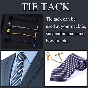 Thunaraz Tie Tacks for Men Tie Bar Clip for Regular Ties Necktie Mens Tie Tacks Clutch with Chain for Wedding Business Tie Pin Clips Mixes Color