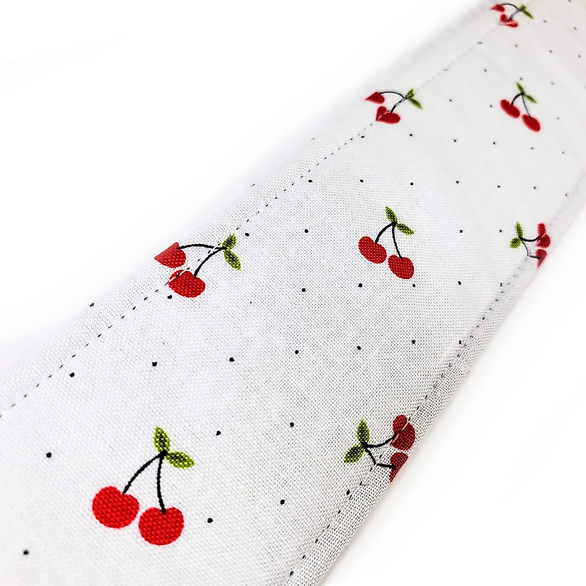 Cherry Guitar Strap, Cherries on White, Genuine Leather Ends, Includes 2 Strap Locks & 1 Pick. Adjustable Strap, Pick Pocket, For Bass, Electric & Acoustic Guitars Gift for Guitar Players, Women & Kid