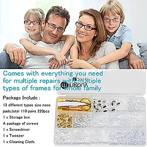 mingbuy Eyeglass Repair Kit Eyeglass Nose Pads Glasses Repair kit with Screws 220 Pcs 110 Pairs 13 Types of Nose Pads for Eyeglasses, Sunglasses, Watch Repair kit