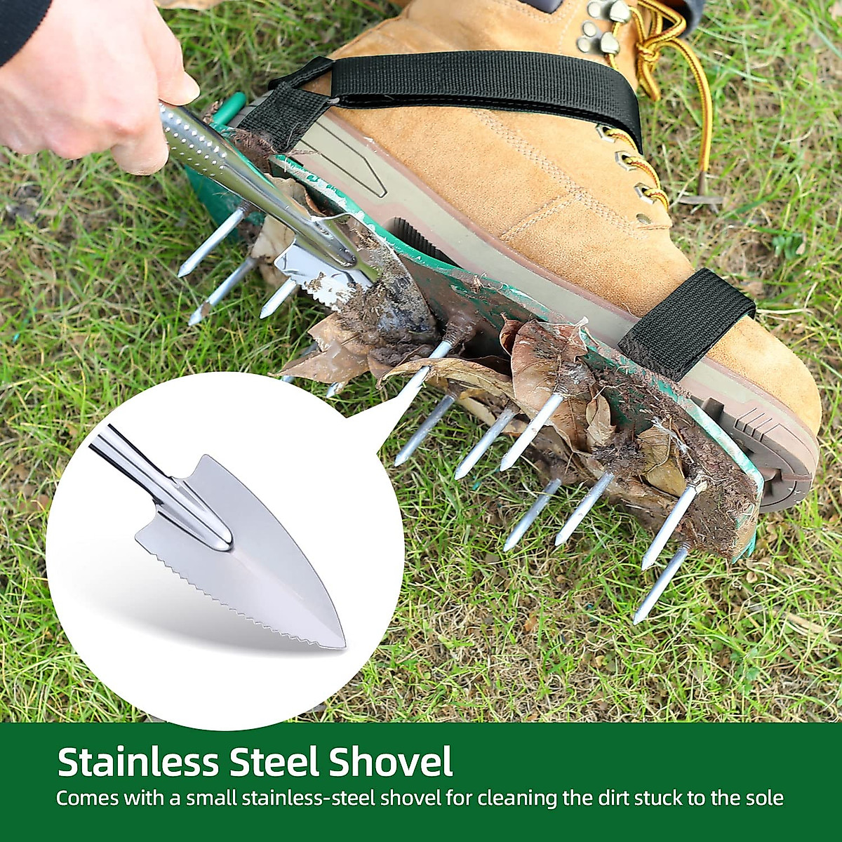 Ohuhu Lawn Aerator Shoes Free-Installation: Aeration Shoes for Men Women with Stainless Steel Shovel, Heavy Duty Spike Aerating Sandals Lawn Equipment Tool with Hook & Loop Strap for Yard Patio Garden