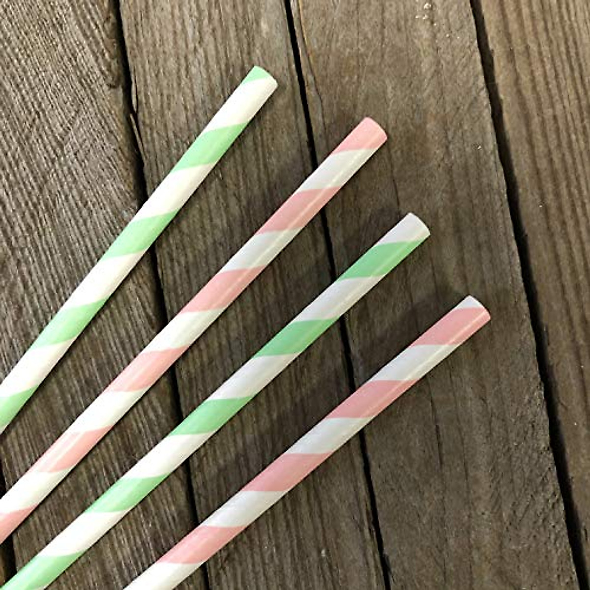Striped Paper Straws - Mint Green Light Blush Pink White - 7.75 Inches - Pack of 50 Outside the Box Papers Brand