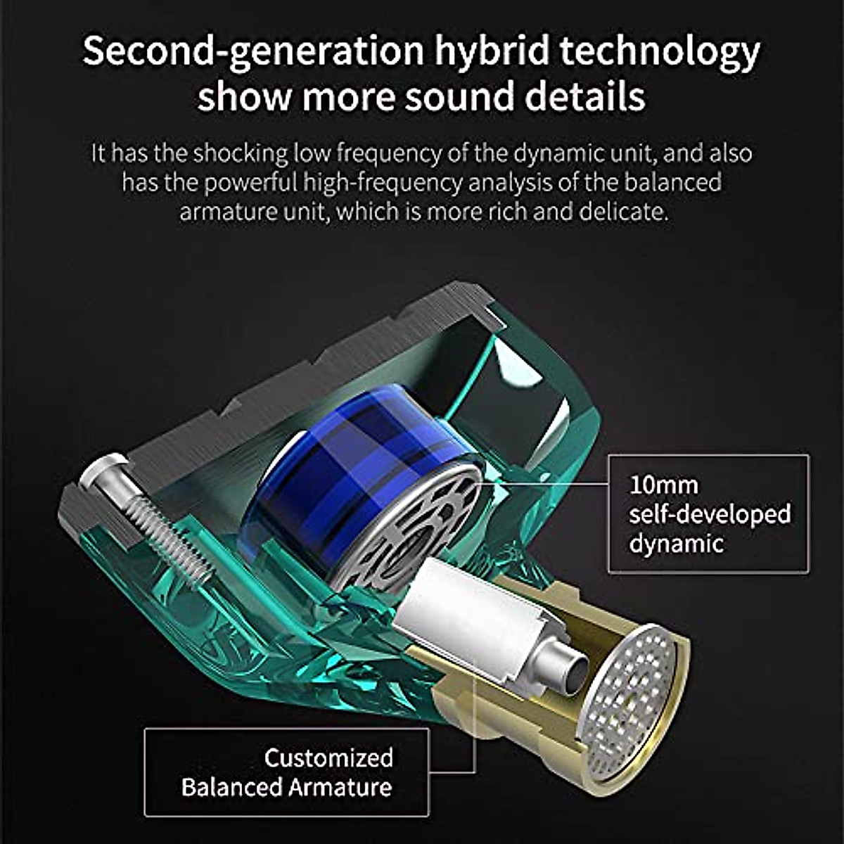 YINYOO KZ ZSN in-Ear Earbuds New 1DD 1BA HiFi Monitor Earphones Noise Cancelling Wired Earbuds Balanced Armature Dynamic Driver Hybrid Headphones with Microphones(Black mic)