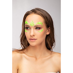 Neon UV Face Jewels by Moon Glow - Festival Face Body Gems, Crystal Make up Eye Glitter Stickers, Temporary Tattoo Jewels (Intense Green)