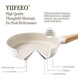 YIIFEEO Non-stick Frying Pans - Beige Nonstick Frying Pan Set Egg Omelette Pans for Cooking Set, Healthy Granite Skillet Set Kitchen Induction Cookware Chef's Pan Christmas Gift, 8", 9.5" &11"