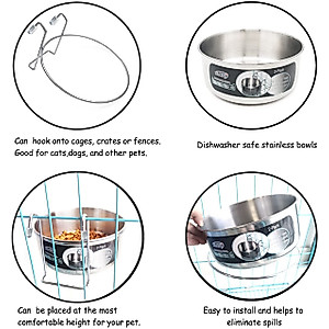 MLCINI Stainless Steel Pet Feeder, 2 Pack Hanging Dog Bowl & Cat Bowl, Non Spill Bunny Feeder with Hook for Crate Cage Kennel, 60 Ounce