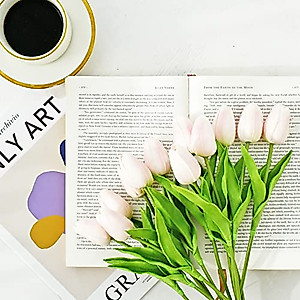 ONLY ART 30pcs Peach Artificial Tulip Flowers with Soft Latex Materials for Mother's Day Home & Kitchen Decoration