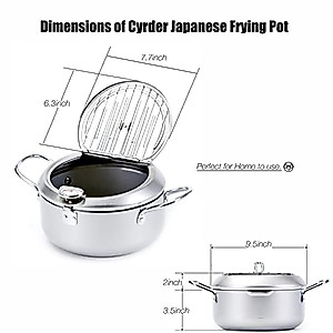 Cyrder Japanese Tempura Deep Fryer Pot with Thermometer and lid, 9.5" For Home with Oil Filtration, Big Deep Fryer Perfect for Family Easy Clean, Silver Deep Fryer Pot