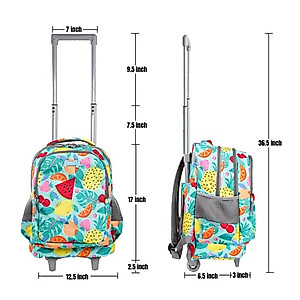 seastig Rolling Backpack 18in Double Handle Backpack Kids Wheeled Backpack Roller Backpack with Lunch Bag Set Girls Boys