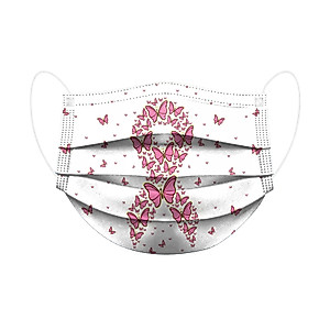 GOGCIAO Breast Cancer Awareness Accessories Disposable Face Cover with Designs for Women,Pink Ribbon Printed Pattern with Nose Wire,50Pcs