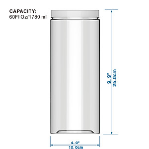 HoleviFO 60oz (1780 ml,3 Pack) Clear Tall Plastic Storage Jar with Lid, Round Airtight Food Storage Container with Screw Lid Kitchen Pantry Storage Container for Spaghetti Pasta Cereal Coffee Beans