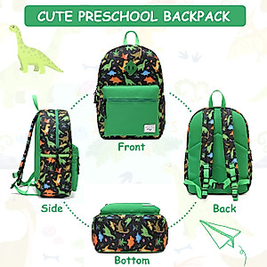 Kids Backpack, Kasqo Water Resistant Lightweight Preschool Toddler Bookbag with Chest Strap for Boys and Girls, Black Dinosaur