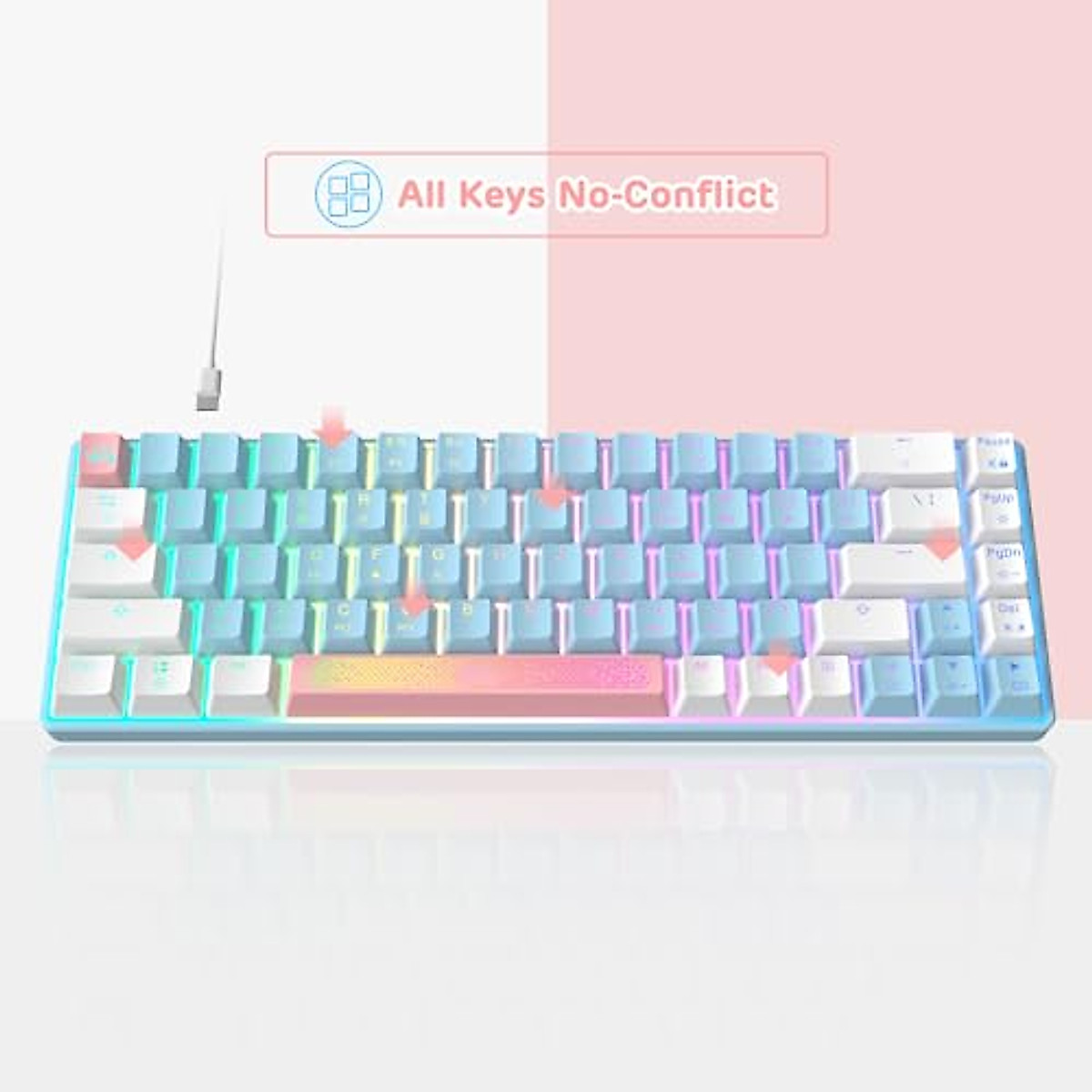 MANBASNAKE MK14 60% Mechanical Gaming Keyboard, Compact 68 Keys Mini Wired Office Keyboard, Hot Swappable RGB Gaming Keyboard with Blue Switch for Windows/Laptop/PC/Mac Gamer