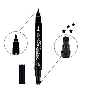MIOBLET 1PC Super Double-headed Black Liquid Eyeliner Pencil Pen Waterproof Star Heart Moon Flower Shape Seal Stamp Tattoo Eyes Liner Makeup (Star Seal)