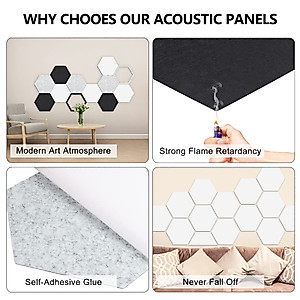 12 Pack Self-adhesive Acoustic Panels, Hexagon Sound Dampening Panels, 14 X 12 X 0.4 In Sound Proof Panels for Walls, High Density Flame Resistant Sound Absording Padding for Recording Studio, Office
