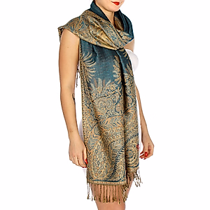 SERENITA Pashmina Scarf for Women Large Cashmere feel Big Paisley Rave Shawl Wraps, Soft Scarves Travel Accessories