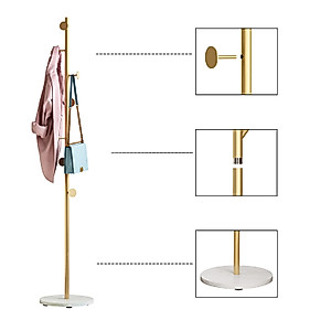 DOORXIFO Gold Coat Racks, Metal Coat Rack Freestanding with Hooks, Entryway Coat Rack Stand, Coat Racks with Marble Base, Coat Tree for Hanging Clothes, Hats, Bags