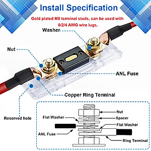 smseace 200AMP ANL Fuse Holder Kit Including Transparent Fuse Base，200a Copper anl Fuse，5/16-1/0AWG Copper Ring Terminal and Heat shrinkable Tube for car Audio and Other high Current Applications