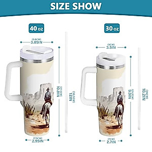 Jihqo Western Cowboys 40 oz Stainless Steel Vacuum Insulated Tumbler with Handle and Straw Lid, Leakproof Water Bottle Double Wall Travel Mug Coffee Cup, Cupholder Friendly