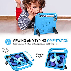 SUPNICE Kids Case for New iPad Air 5th Generation 2022, iPad Air 4th Generation 2020, iPad Air 10.9 Case with Built-in Screen Protector, EVA Shockproof Lightweight Handle Stand Kids Case, Blue