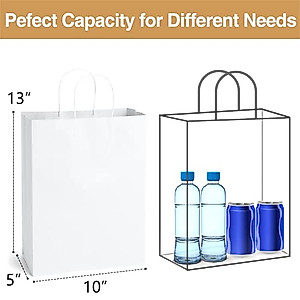 Poever White Paper Bags with Handles 10x5x13 Kraft Gift Bags 100 PCS Bulk, Large Shopping Bags Party Favor Bags Goodie Bags Grocery Bags Merchandise Bags for Packaging Products Recyclable