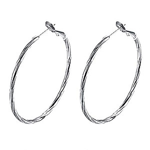 Hoop Earrings, 18K White Gold Plated Rounded Hoops Earrings for Women 46mm